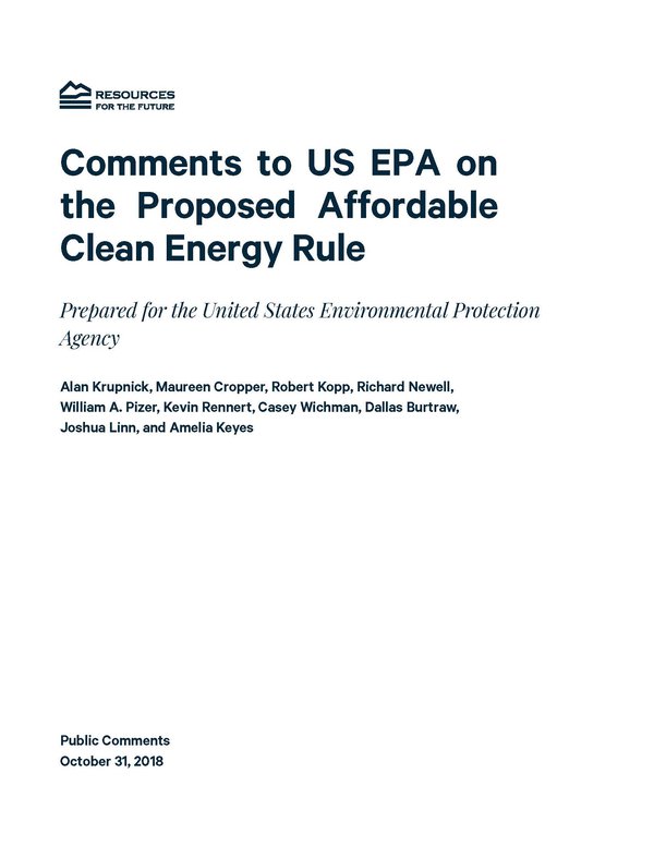 Comments to US EPA on the Proposed Affordable Clean Energy Rule